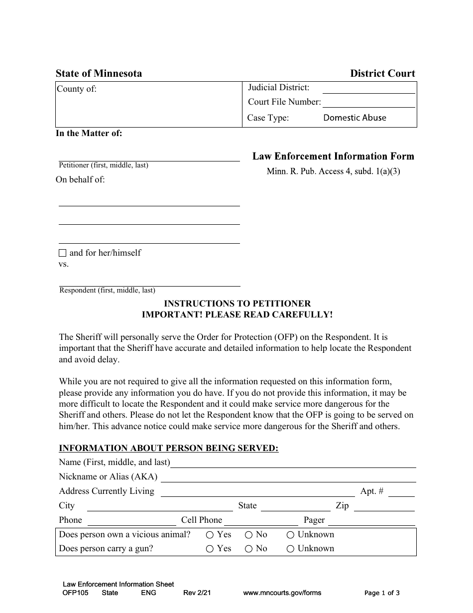 Form OFP105 Download Fillable PDF or Fill Online Law Enforcement ...