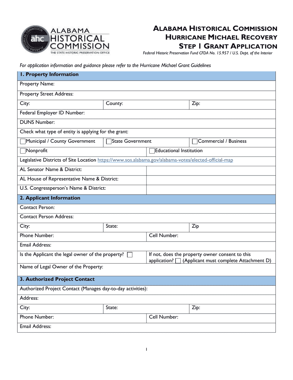 Alabama Hurricane Michael Recovery Step 1 Grant Application - Fill Out ...