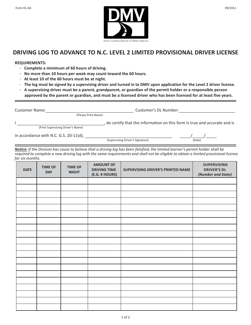 Form DL-4A - Fill Out, Sign Online and Download Fillable PDF, North ...