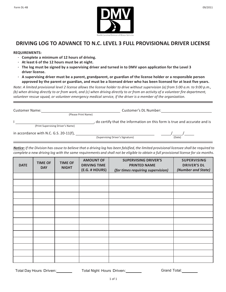 Form DL-4B - Fill Out, Sign Online and Download Fillable PDF, North ...