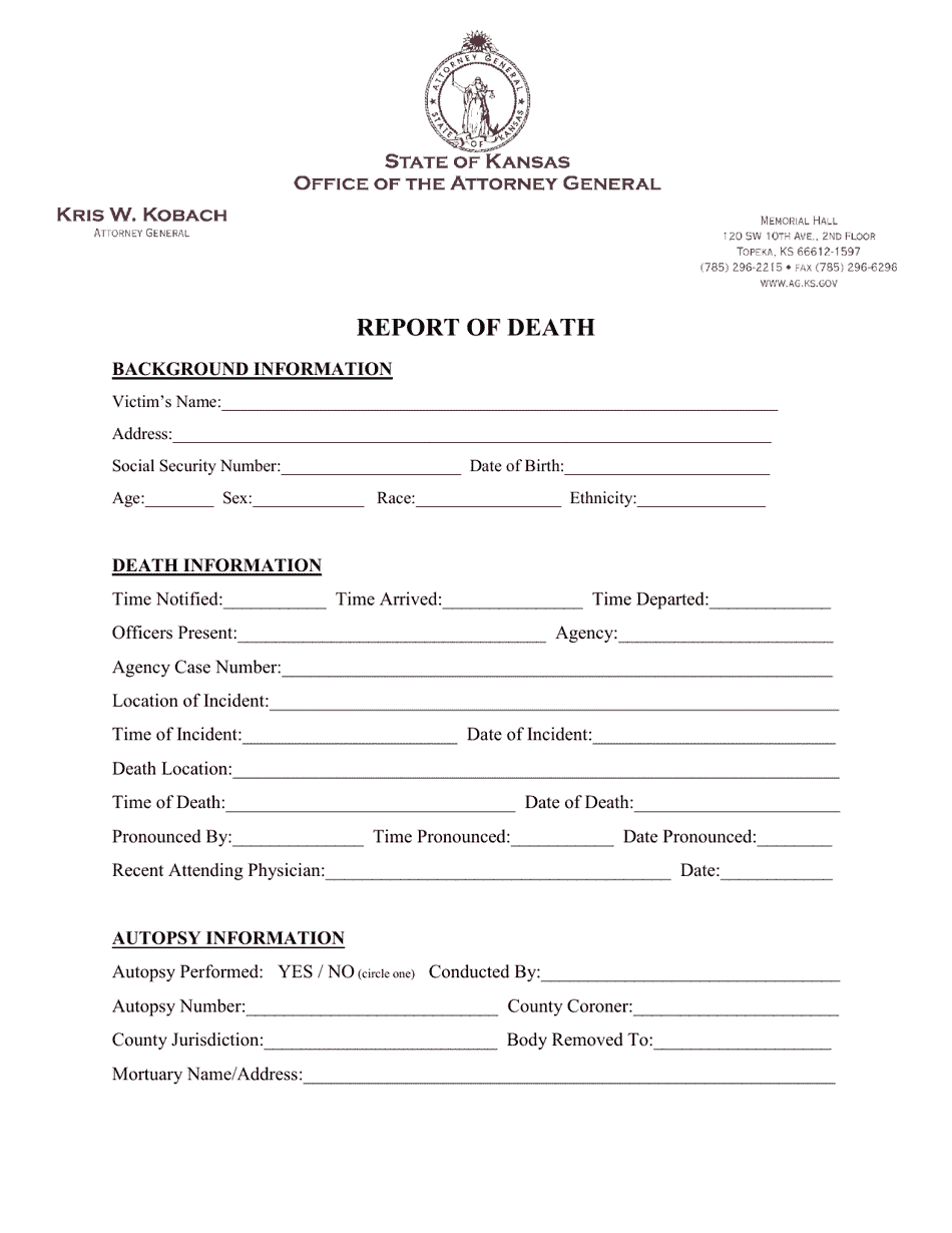 Kansas Report of Death - Fill Out, Sign Online and Download PDF ...