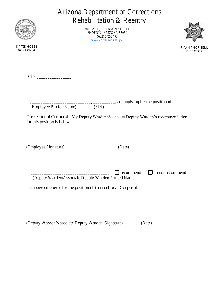 Arizona Letter of Recommendation - Correctional Corporal - Fill Out ...