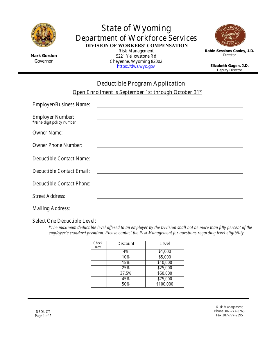 Wyoming Deductible Program Application - Fill Out, Sign Online and ...