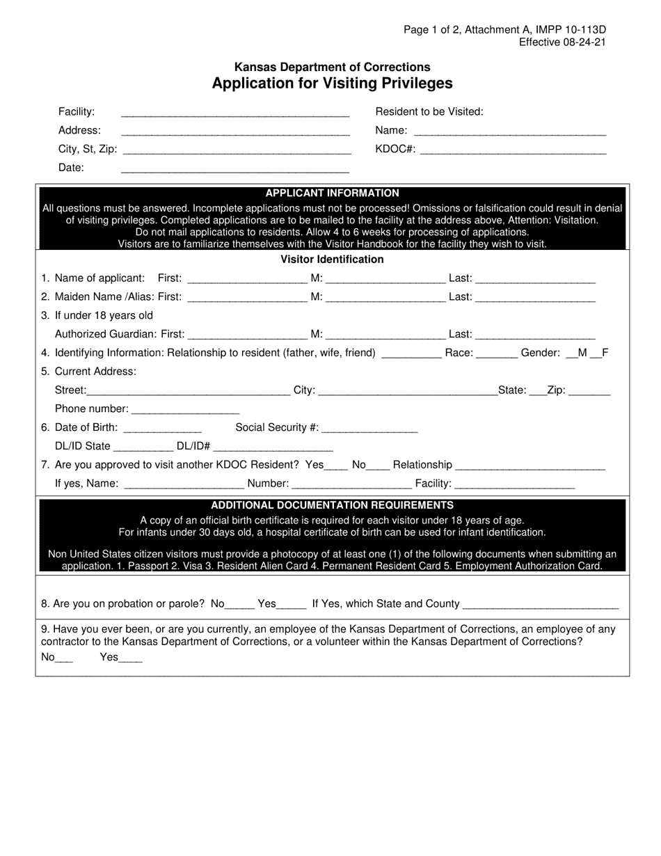 Kansas Application for Visiting Privileges - Fill Out, Sign Online and ... Kansas Application for Visiting Privileges - Fill Out, Sign Online and ...