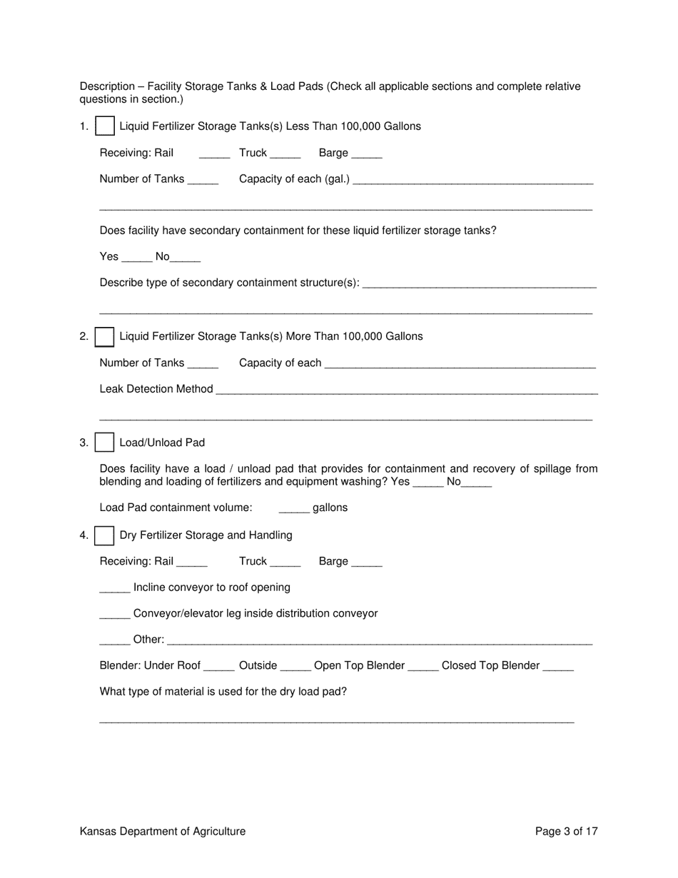Kansas Application For Bulk Fertilizer Storage Facility Fill Out