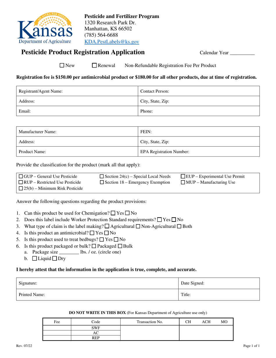 Kansas Pesticide Product Registration Application - Fill Out, Sign ...