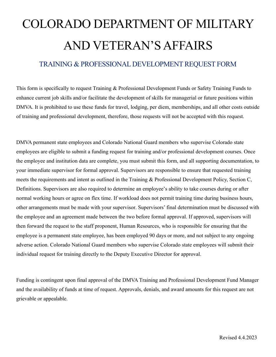 Colorado Training & Professional Development Request Form - Fill Out ...