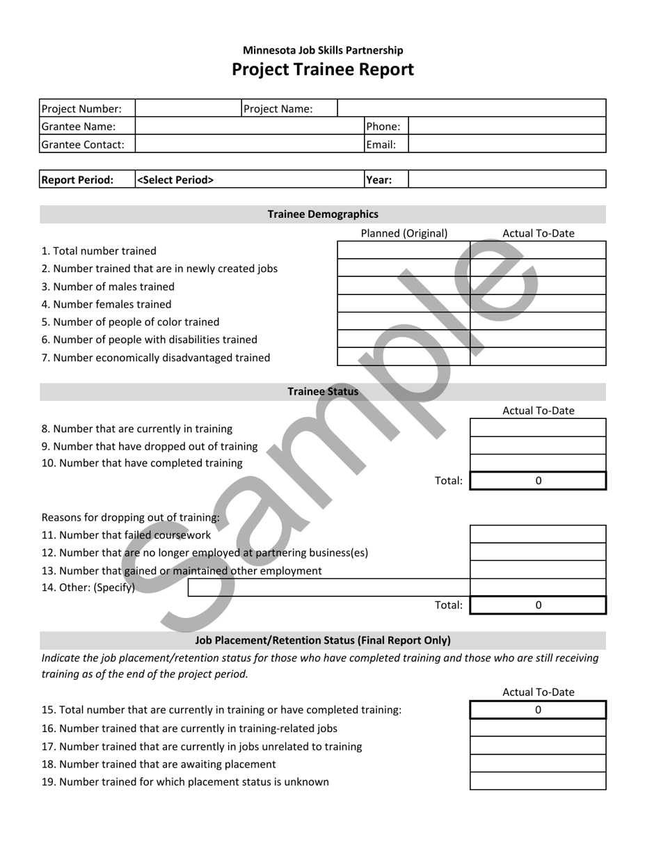 Minnesota Minnesota Job Skills Partnership Project Trainee Report ...