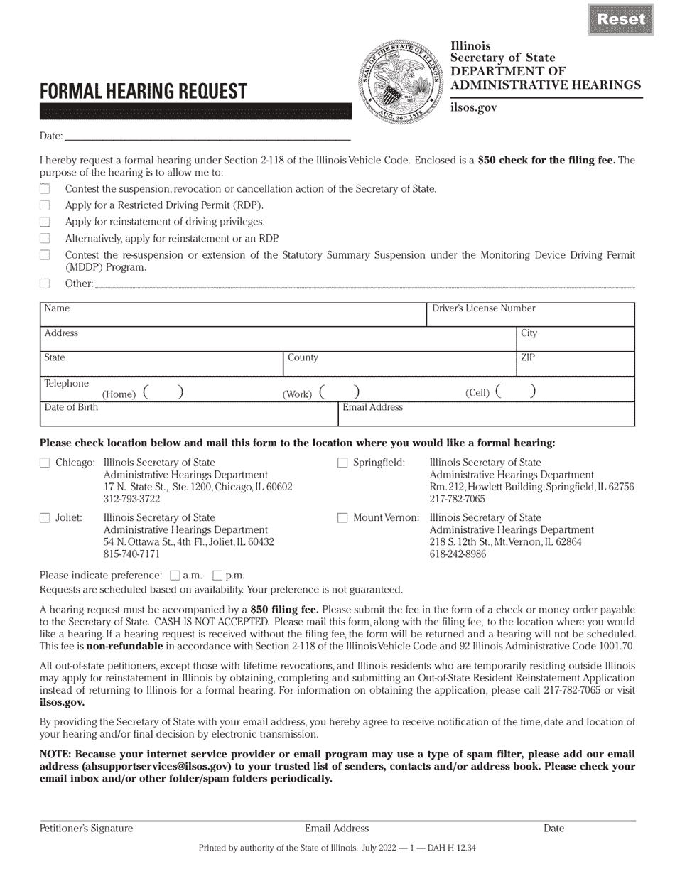 Form DAH H12 Download Fillable PDF or Fill Online Formal Hearing ...