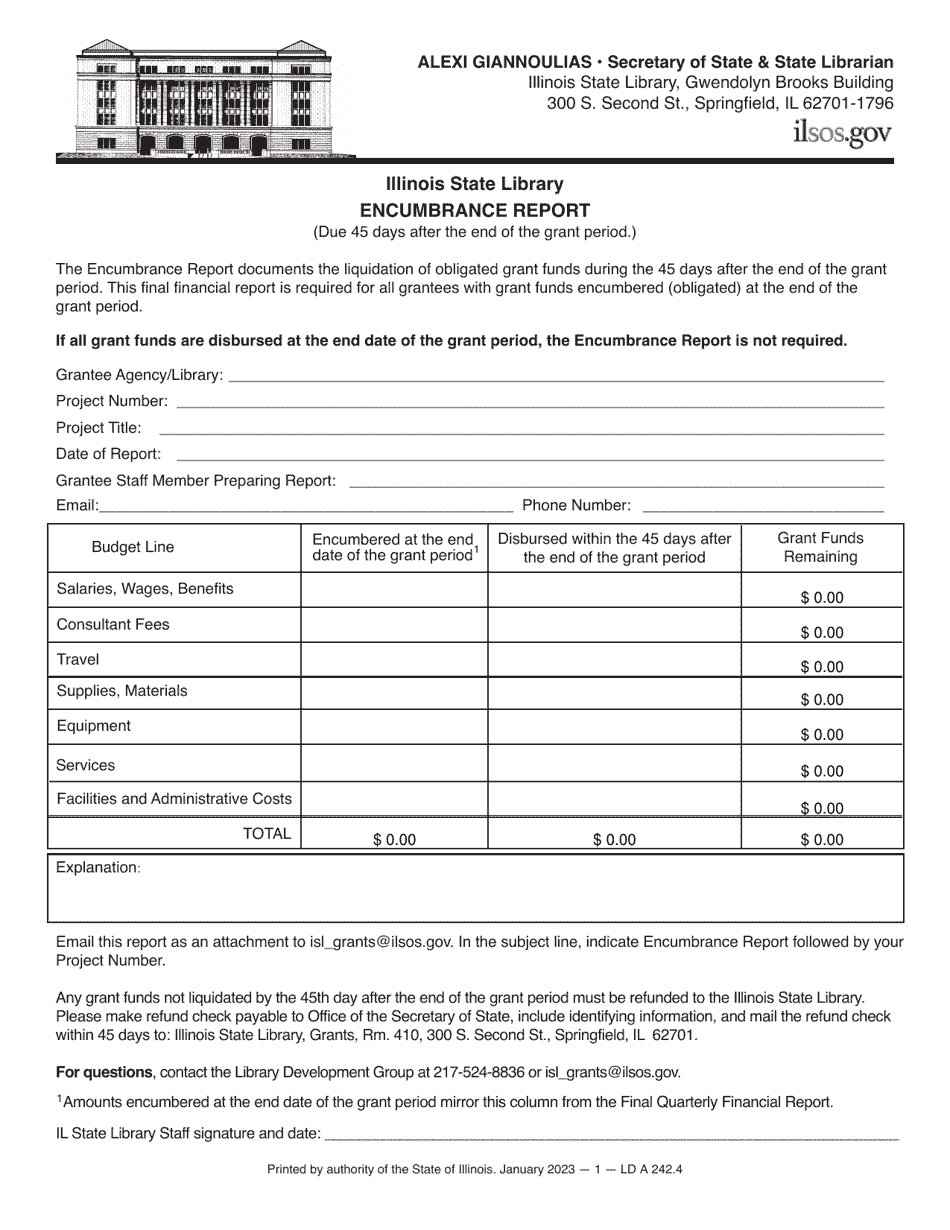 Form LD A242 Download Fillable PDF or Fill Online Encumbrance Report ...