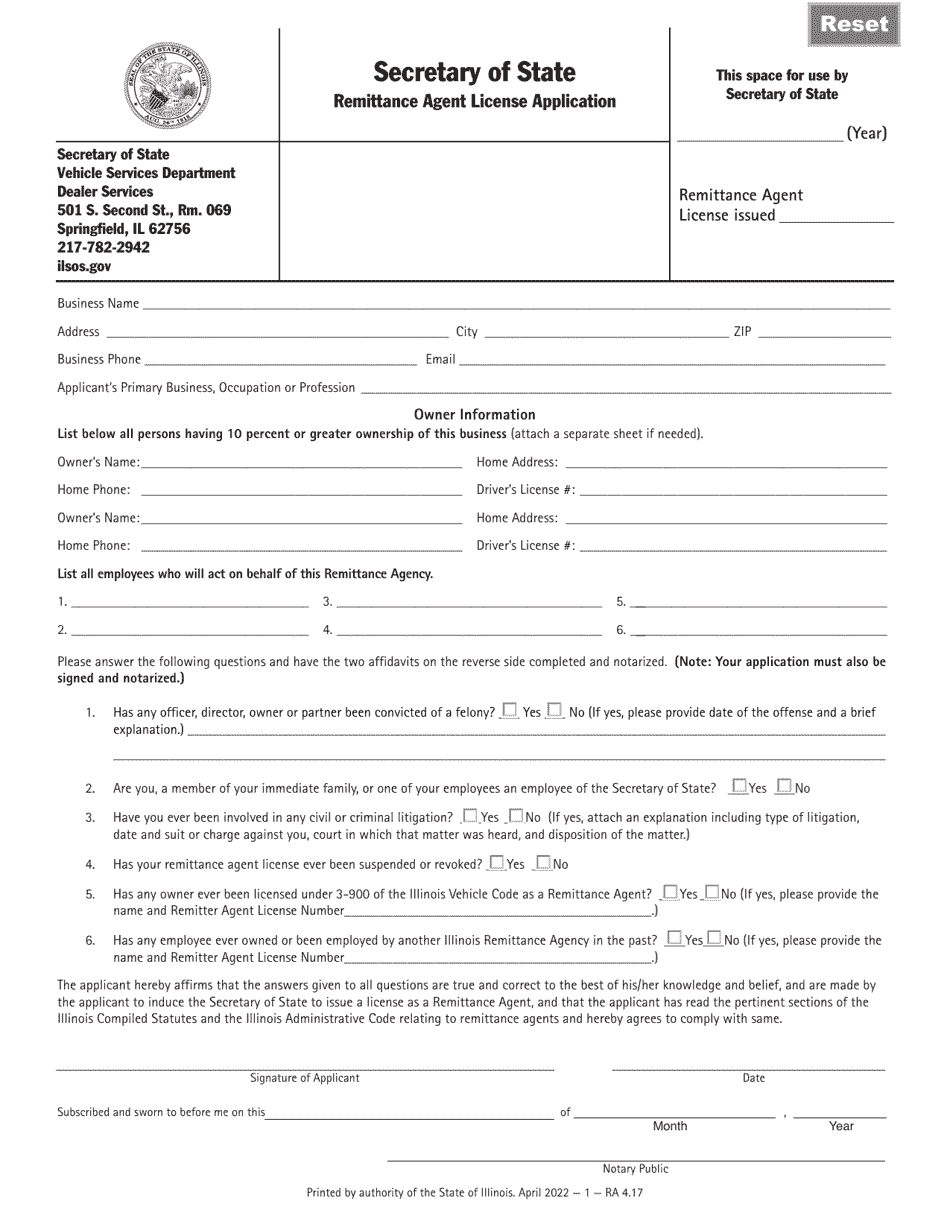 Form RA4 - Fill Out, Sign Online and Download Fillable PDF, Illinois ...