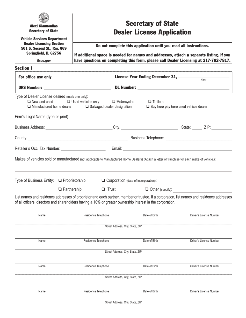 Form VSD324 Download Fillable PDF or Fill Online Dealer License ...