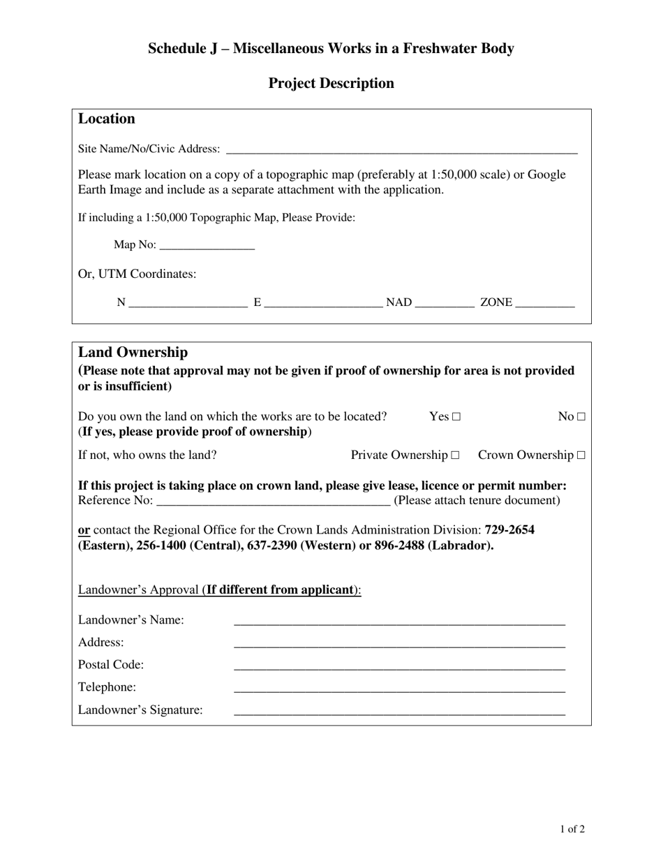 Newfoundland and Labrador Canada Miscellaneous Works in a Freshwater Body - Fill Out, Sign ...
