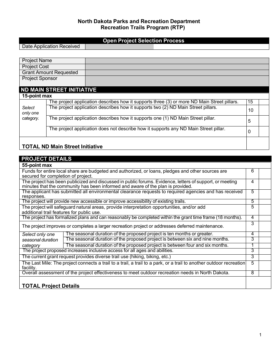 North Dakota Open Project Selection Process - Recreation Trails Program ...