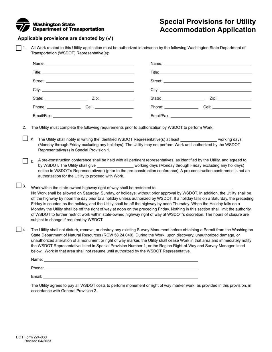 DOT Form 224-030 - Fill Out, Sign Online and Download Fillable PDF ...