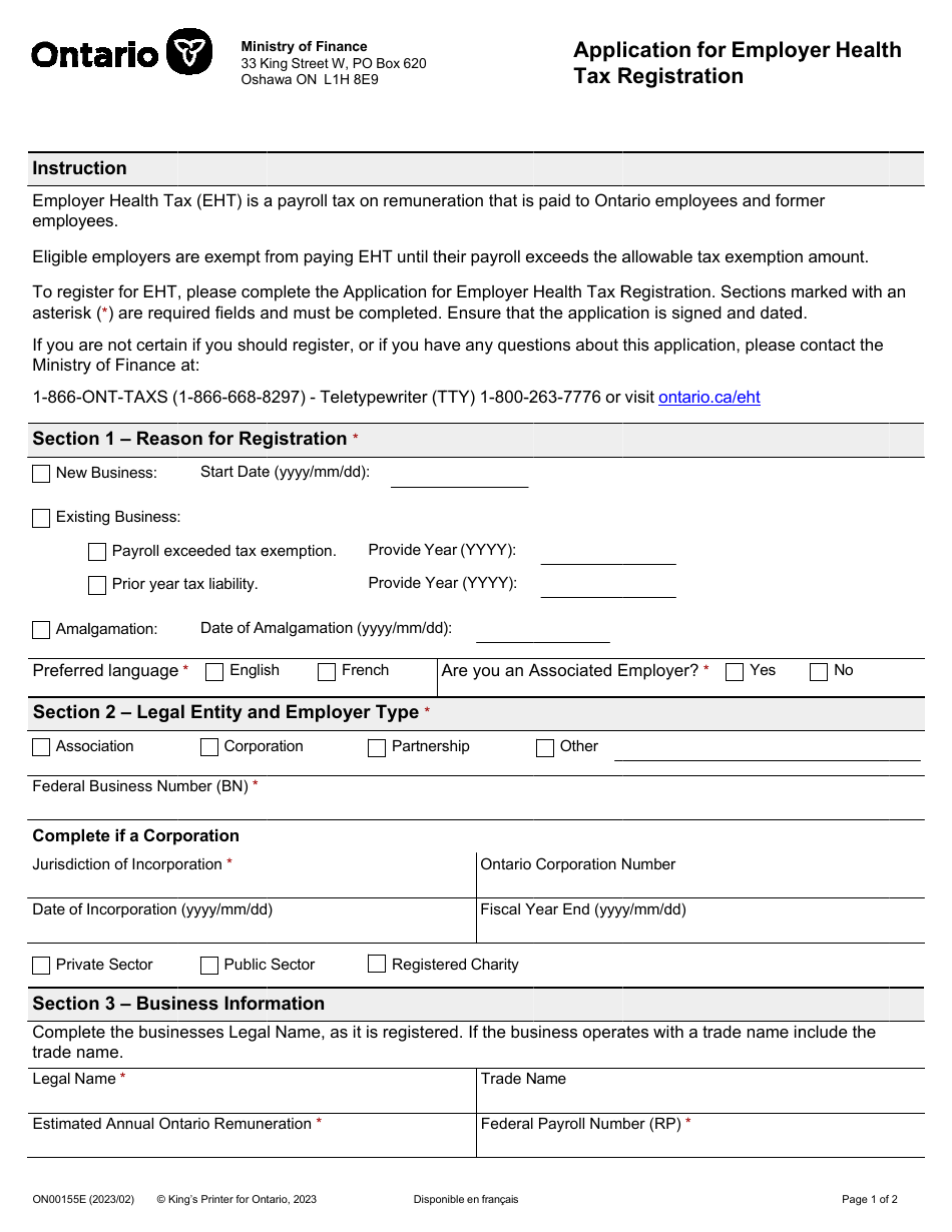 Form ON00155E - Fill Out, Sign Online and Download Fillable PDF ...