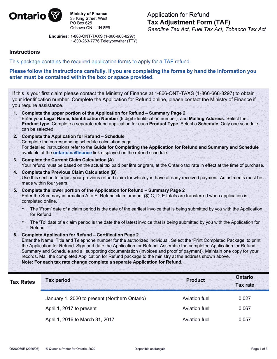 Form ON00069E - Fill Out, Sign Online and Download Fillable PDF ...