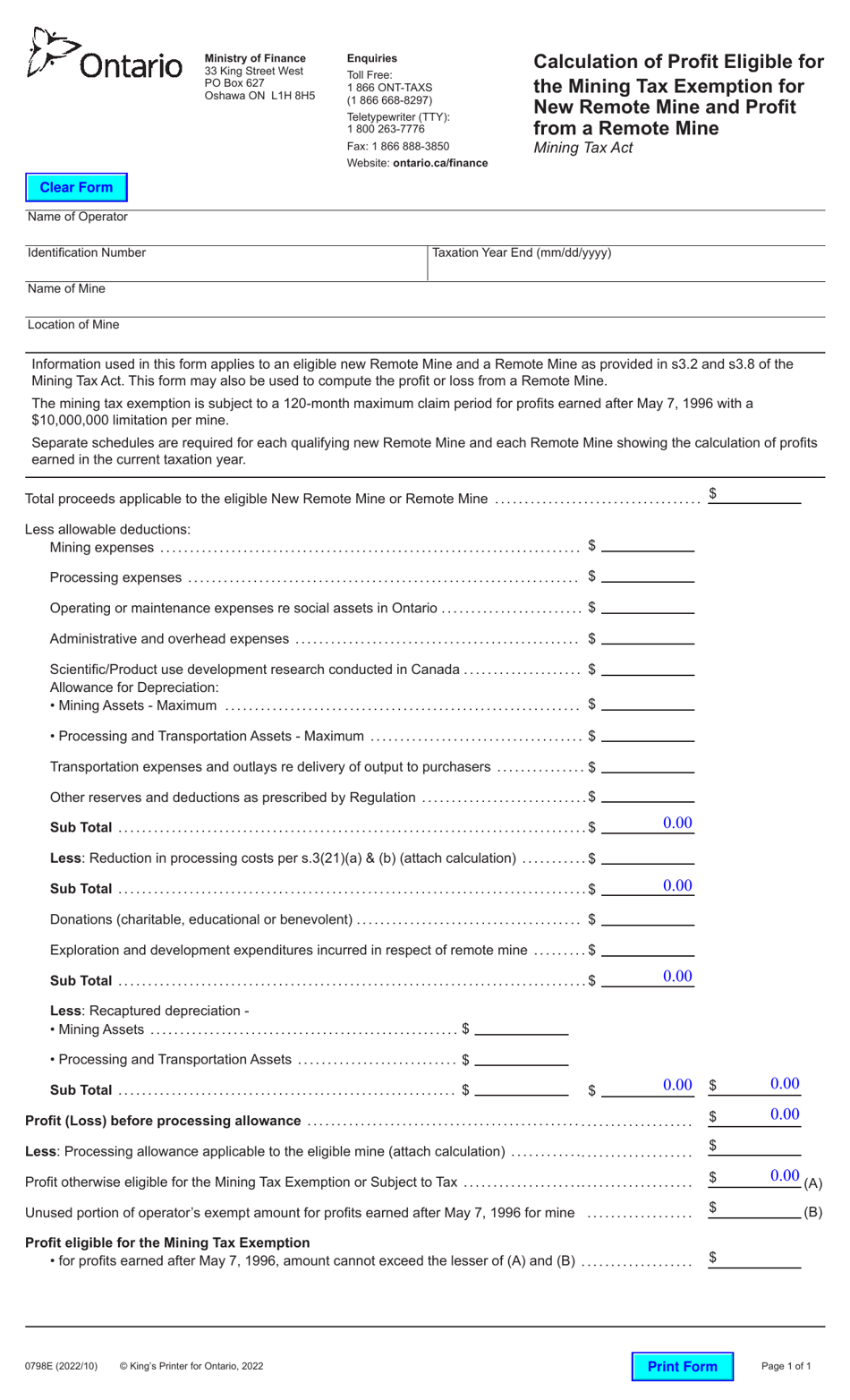 Form 0798E - Fill Out, Sign Online and Download Fillable PDF, Ontario ...