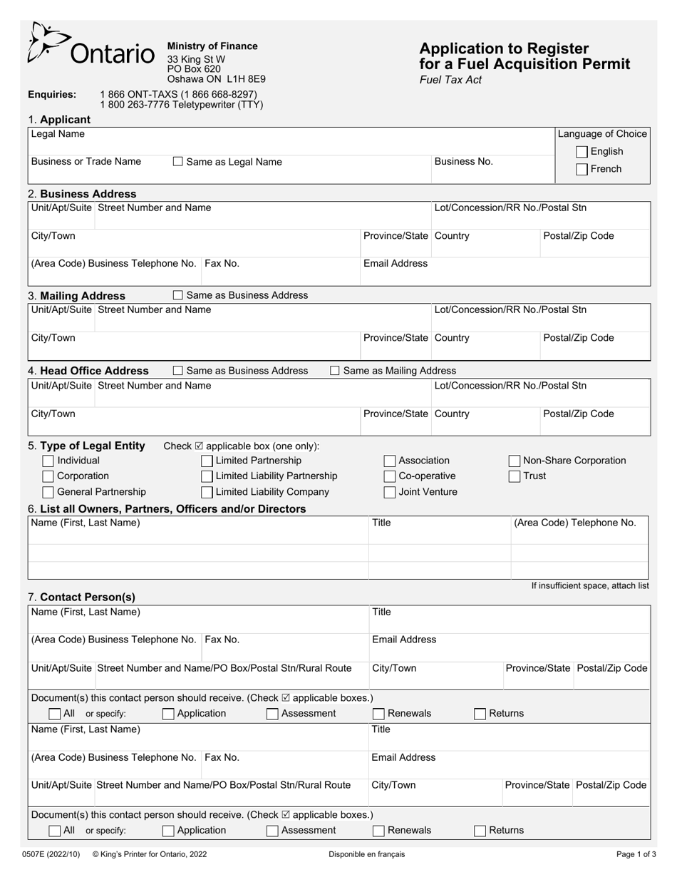 Form 0507E - Fill Out, Sign Online and Download Fillable PDF, Ontario Canada | Templateroller