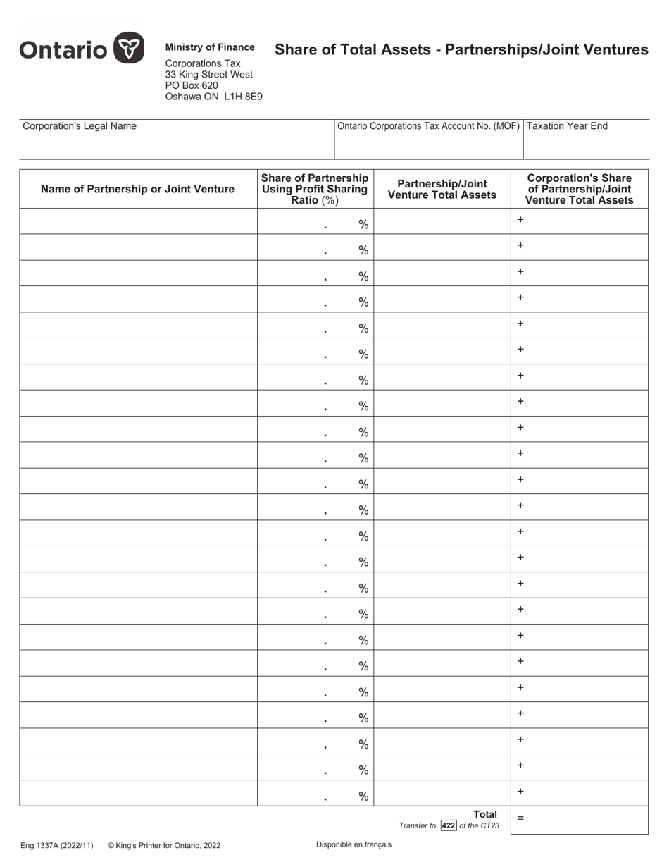 Form 1337A - Fill Out, Sign Online and Download Printable PDF, Ontario ...