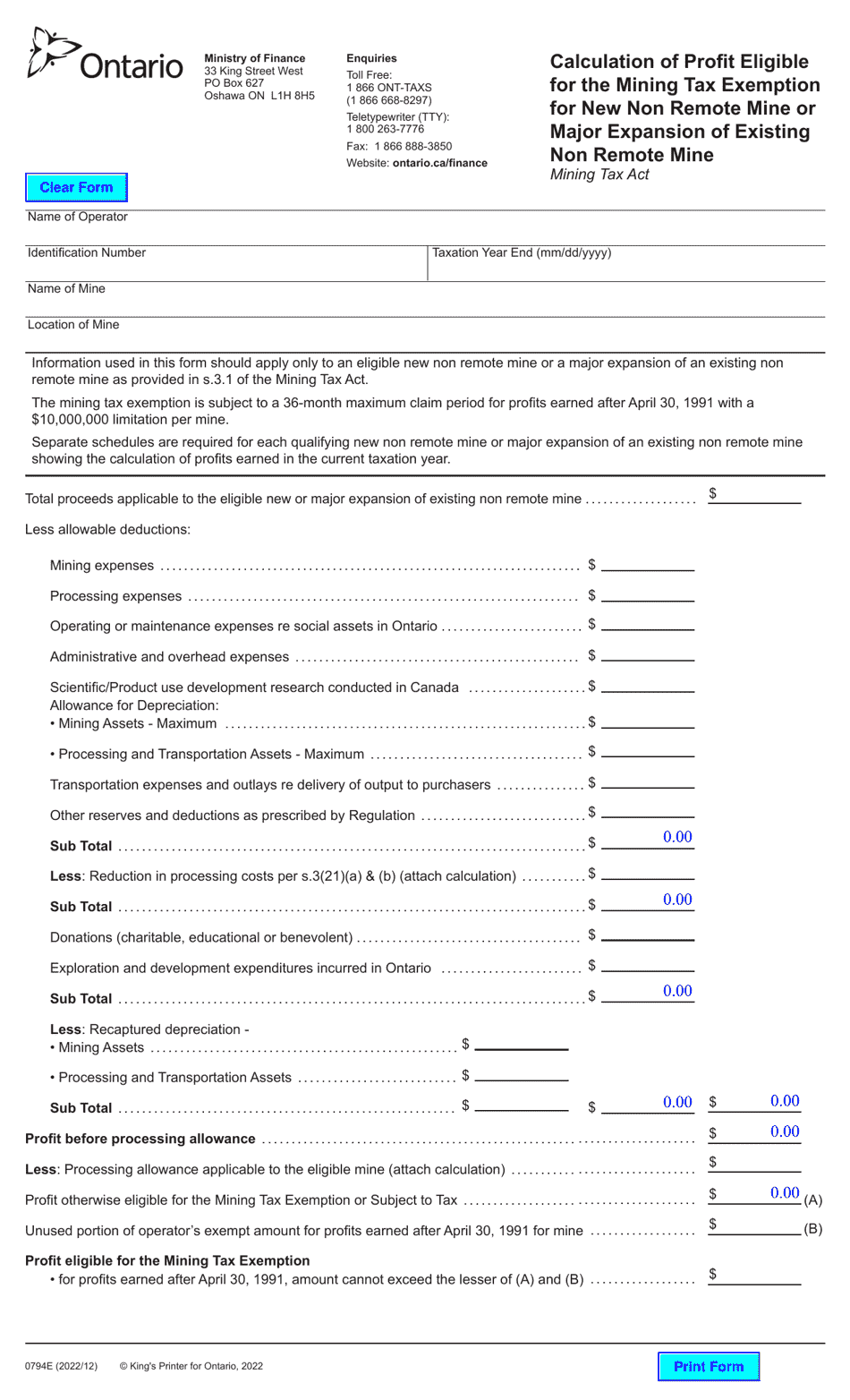 Form 0794E - Fill Out, Sign Online and Download Fillable PDF, Ontario ...