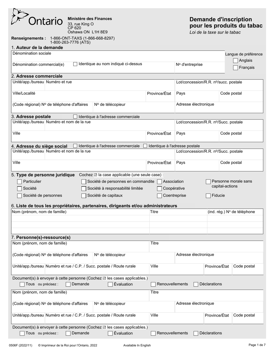 Forme 0506F - Fill Out, Sign Online and Download Fillable PDF, Ontario ...