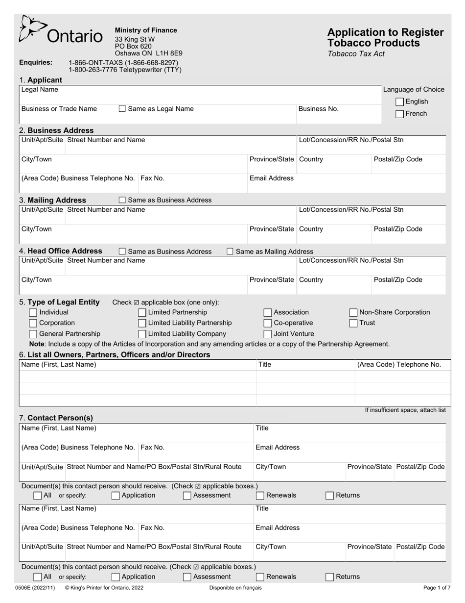 Form 0506E - Fill Out, Sign Online and Download Fillable PDF, Ontario ...