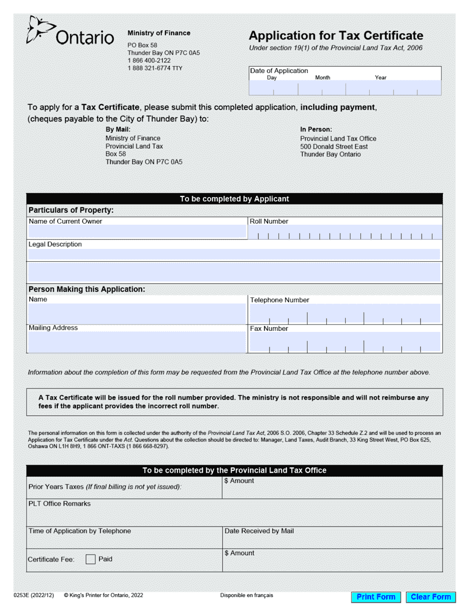 Form 0253e Download Fillable Pdf Or Fill Online Application For Tax