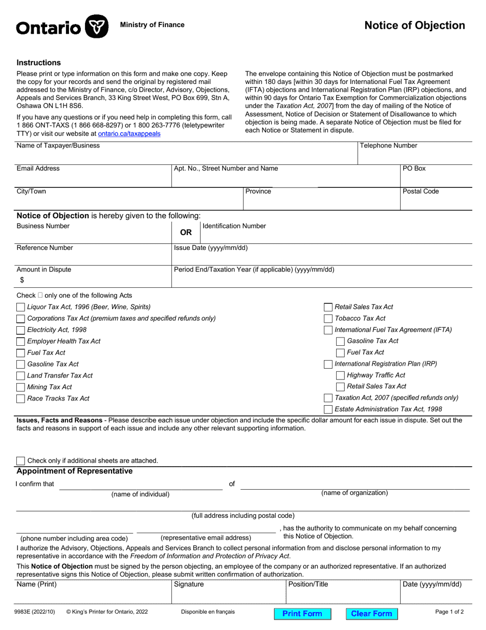 Form 9983E - Fill Out, Sign Online and Download Fillable PDF, Ontario ...