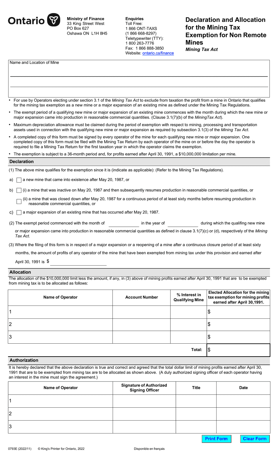Form 0793F - Fill Out, Sign Online and Download Fillable PDF, Ontario ...