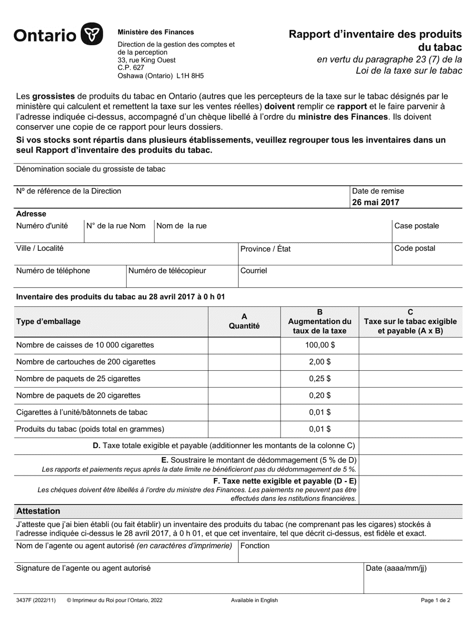 Forme 3437F - Fill Out, Sign Online and Download Fillable PDF, Ontario ...