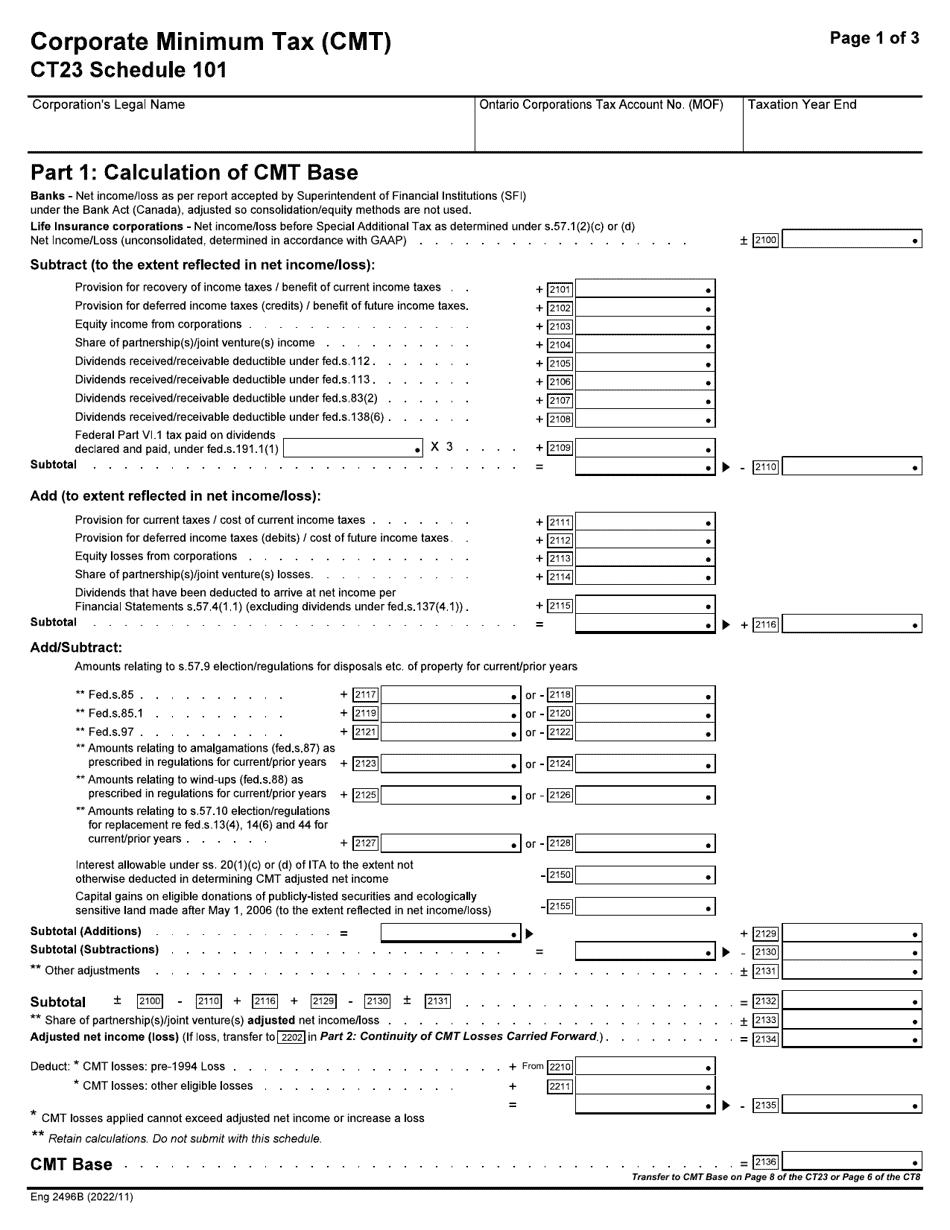Form 2496B Schedule 101 - Fill Out, Sign Online and Download Printable PDF, Ontario Canada ...