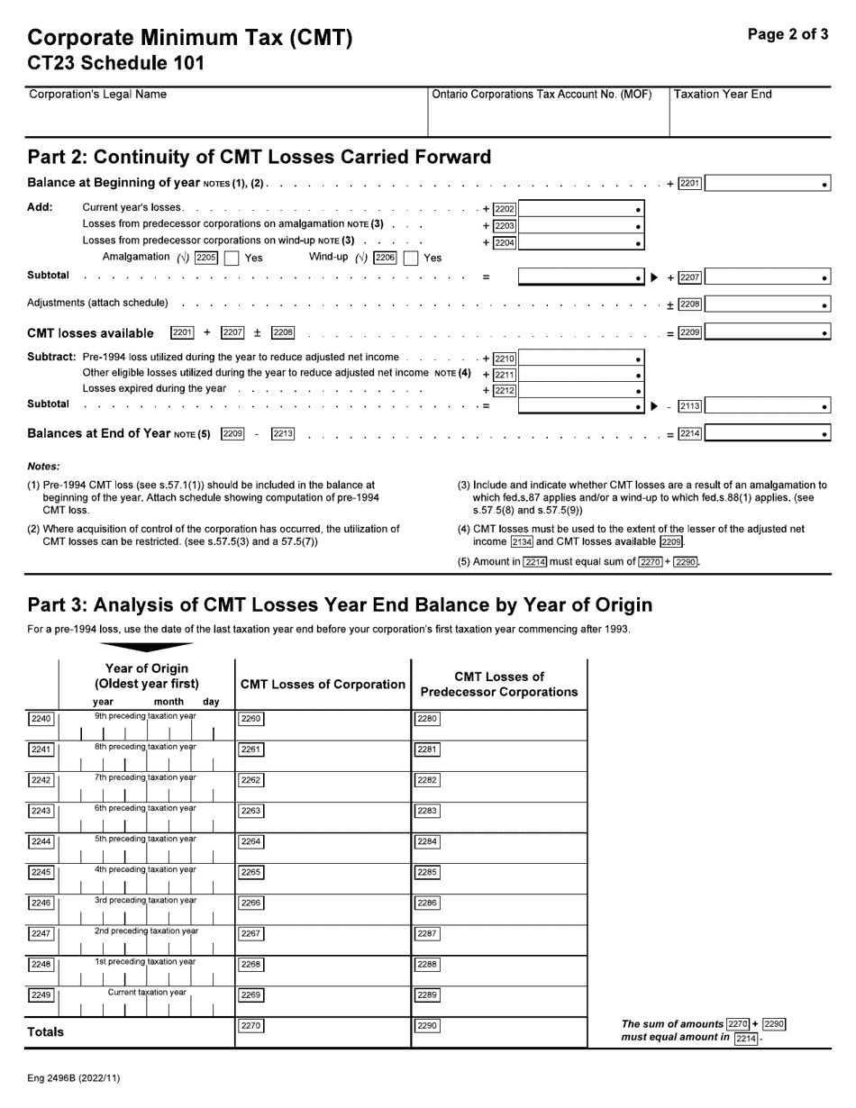 Form 2496B Schedule 101 - Fill Out, Sign Online and Download Printable PDF, Ontario Canada ...