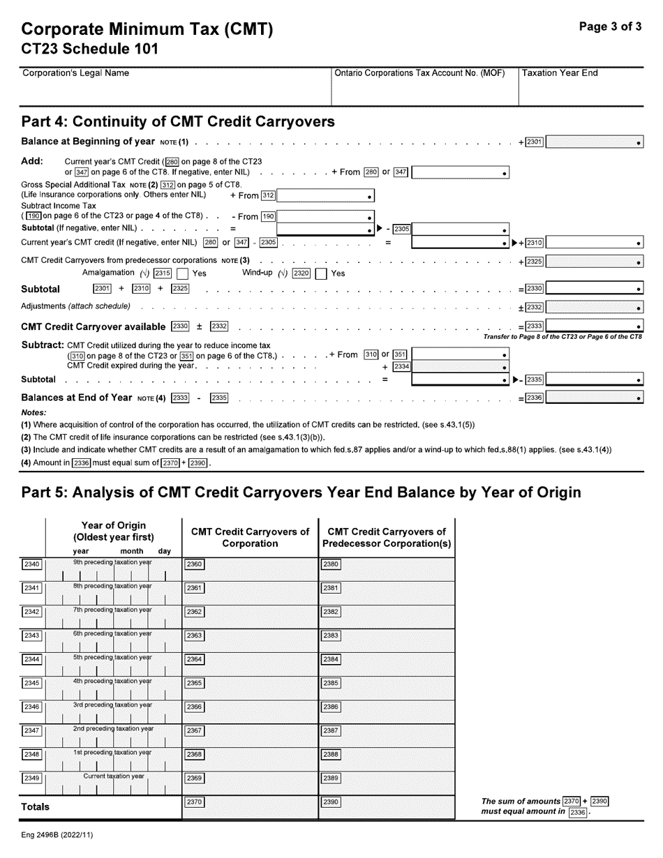 Form 2496B Schedule 101 - Fill Out, Sign Online and Download Printable PDF, Ontario Canada ...