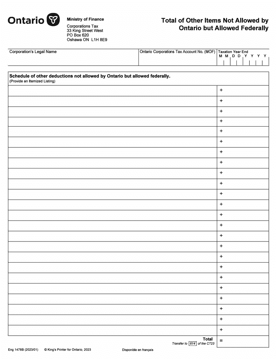 Form 1478B - Fill Out, Sign Online and Download Fillable PDF, Ontario ...