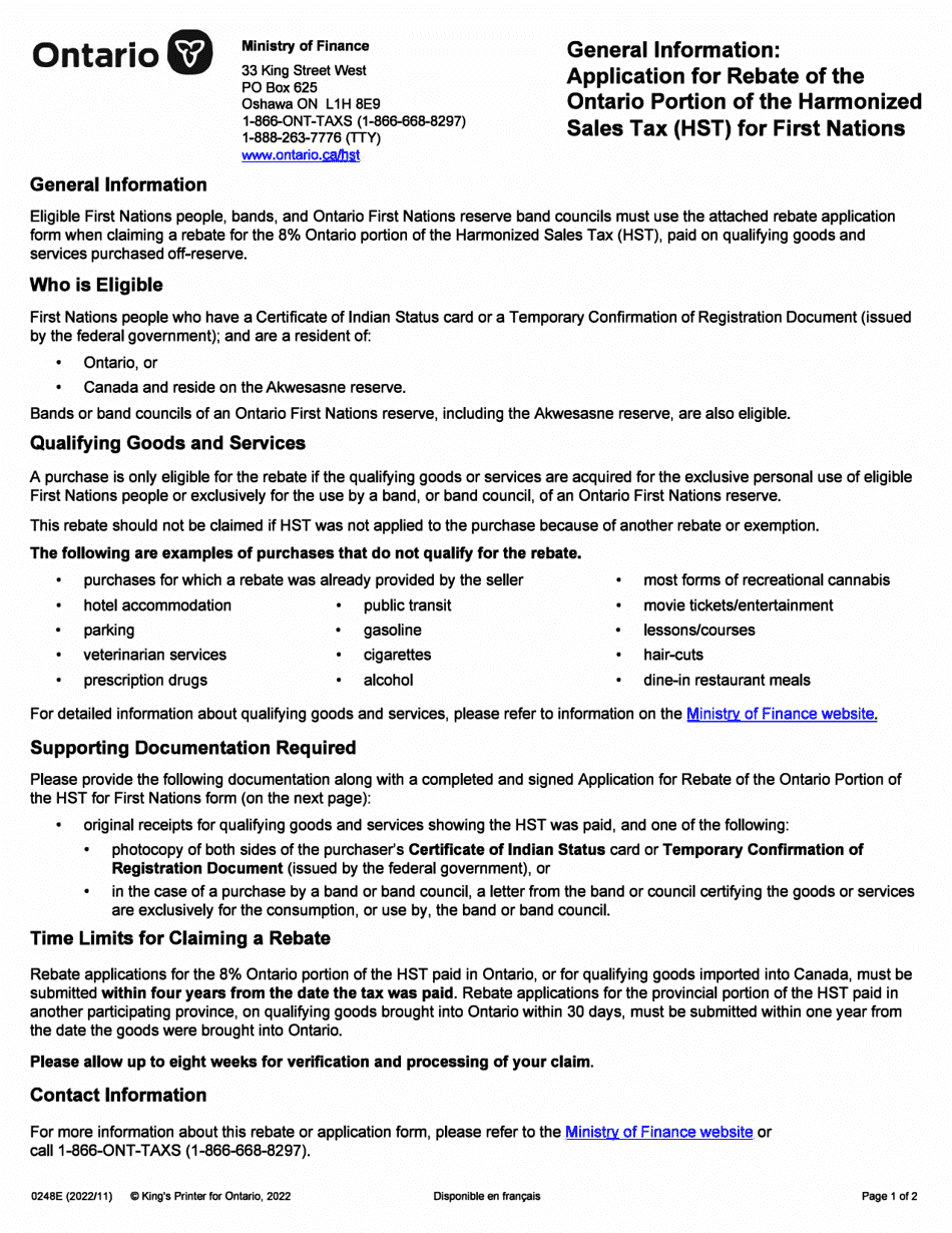 Form 0248E - Fill Out, Sign Online and Download Fillable PDF, Ontario ...