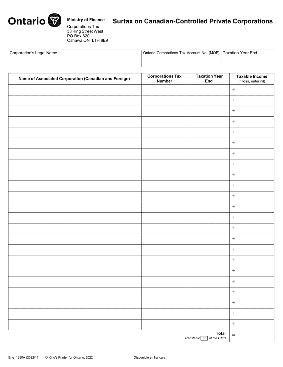 Form 1330A Download Fillable PDF or Fill Online Surtax on Canadian ...