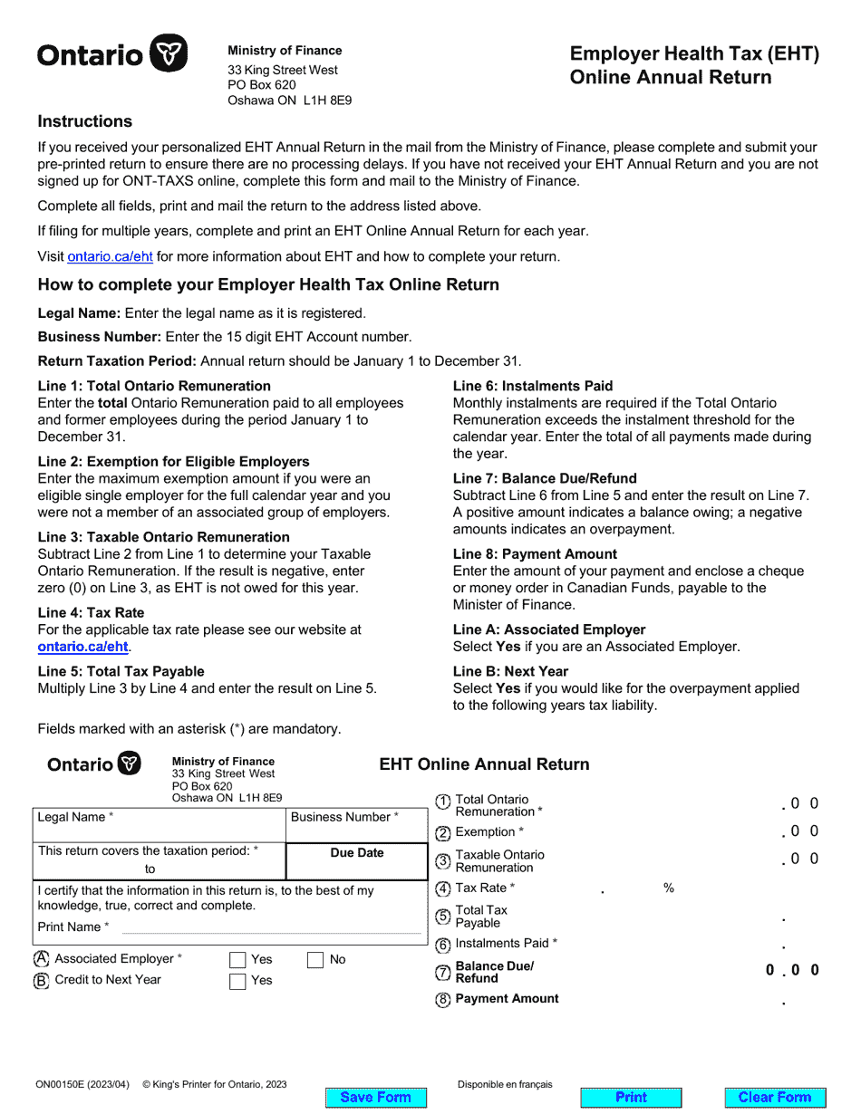 Form ON00150E - Fill Out, Sign Online and Download Fillable PDF, Ontario Canada | Templateroller