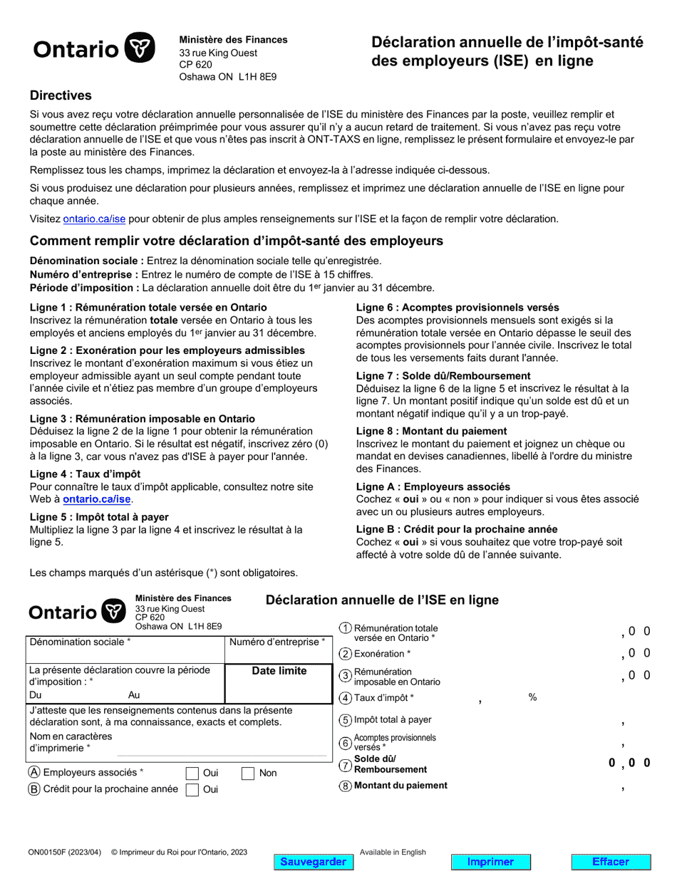 Forme ON00150F - Fill Out, Sign Online and Download Fillable PDF ...