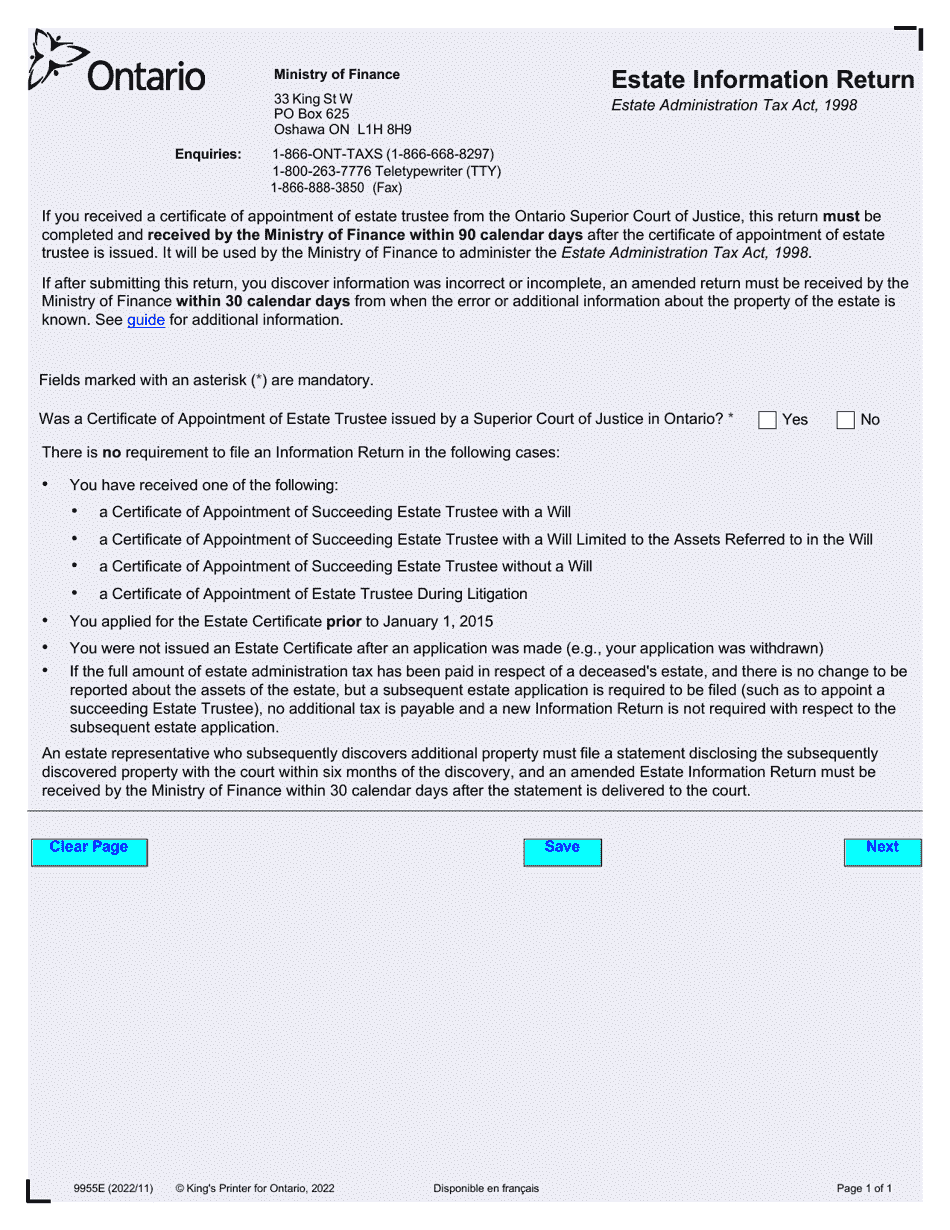 Form 9955E Download Fillable PDF or Fill Online Estate Information ...