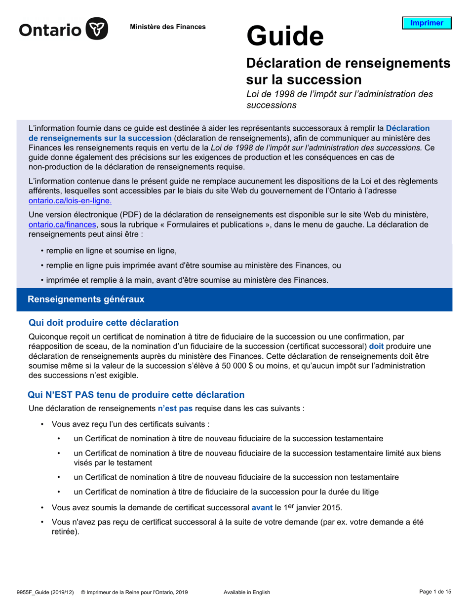 Download Instruction pour Forme 9955F Declaration De Renseignements Sur ...