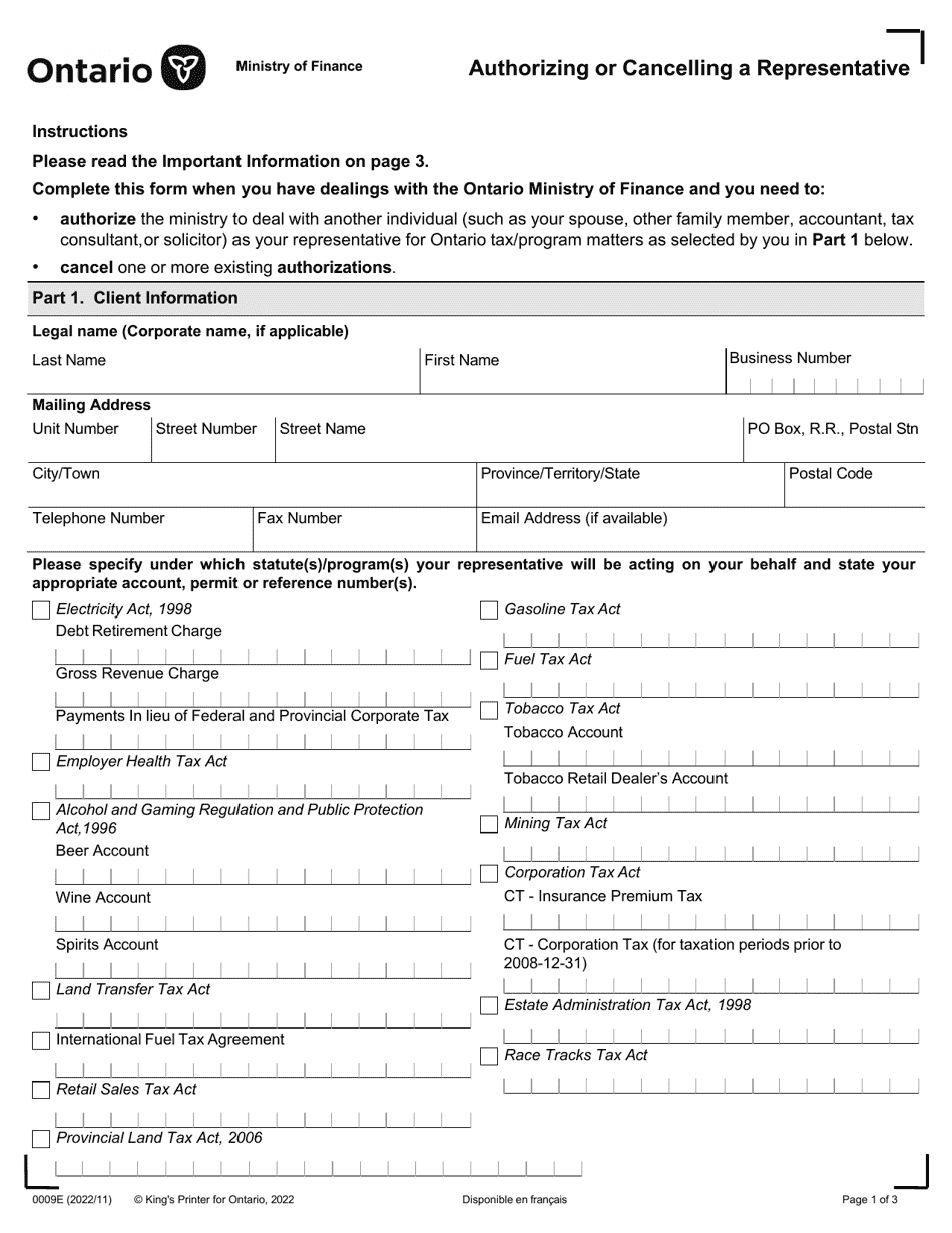 Form 0009E - Fill Out, Sign Online and Download Fillable PDF, Ontario ...