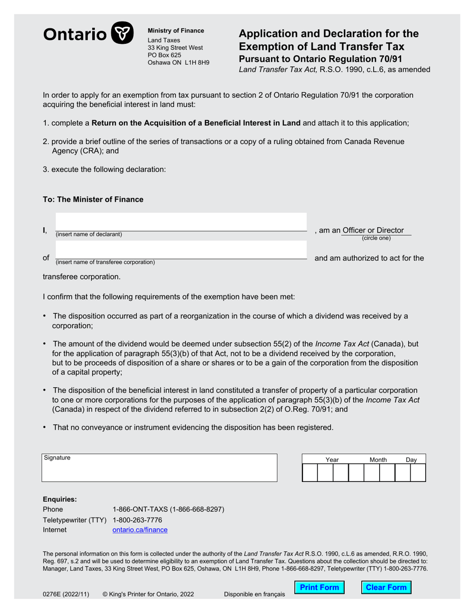 Form 0276E - Fill Out, Sign Online and Download Fillable PDF, Ontario ...