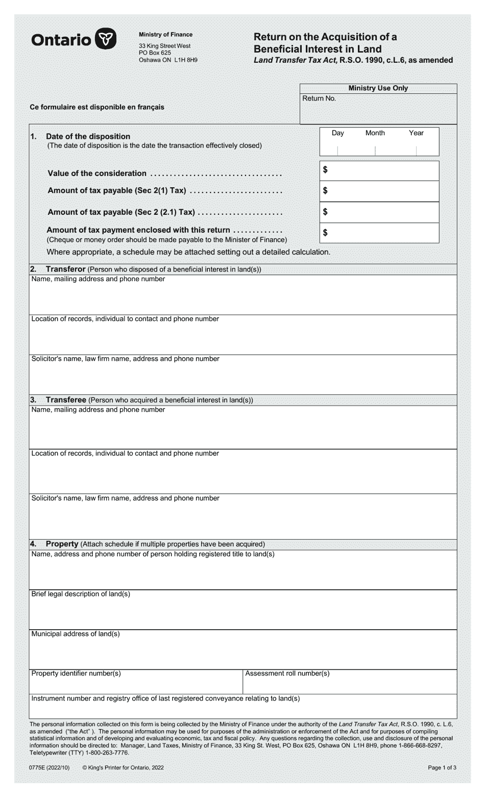 Form 0775E - Fill Out, Sign Online and Download Fillable PDF, Ontario ...