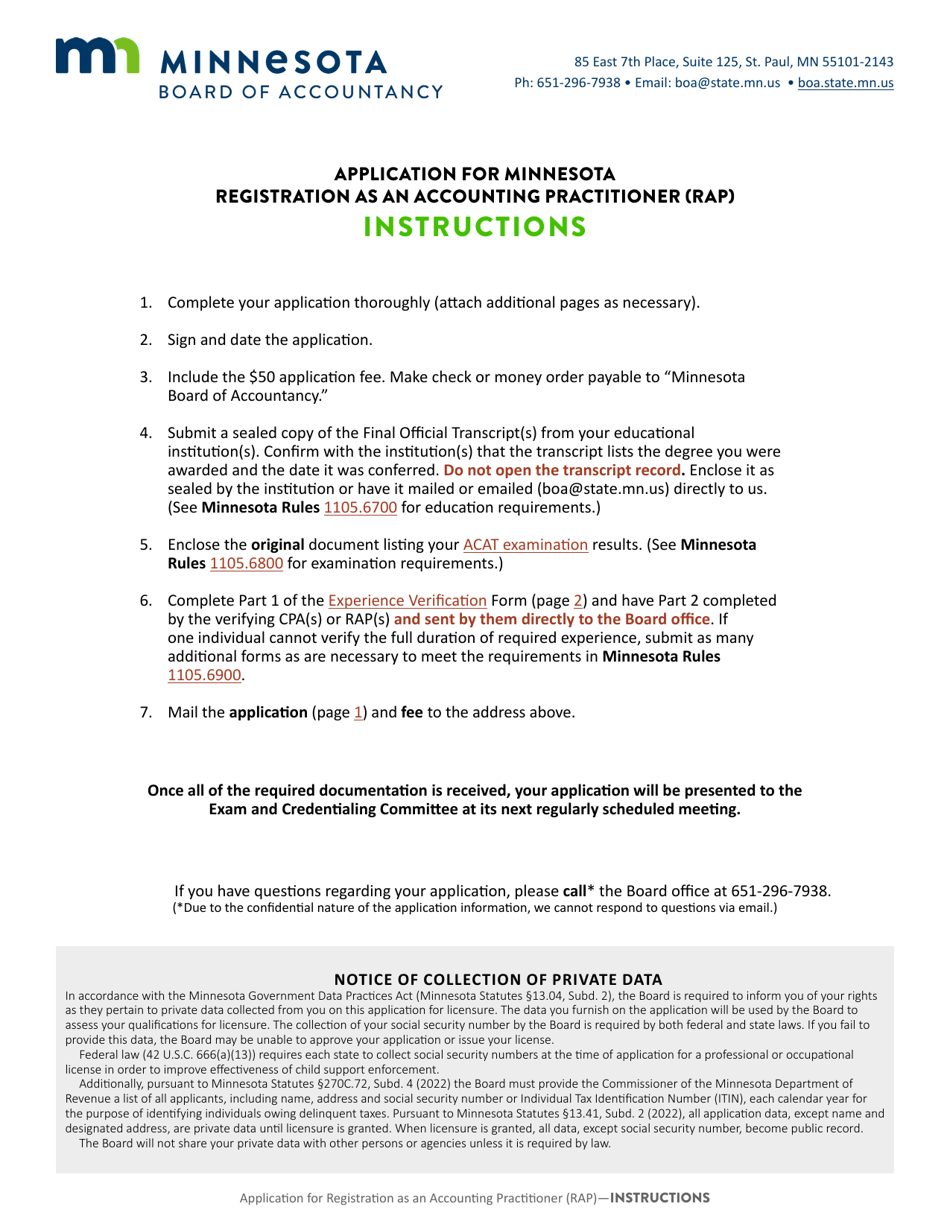 Minnesota Application for Minnesota Registered Accounting Practitioner ...
