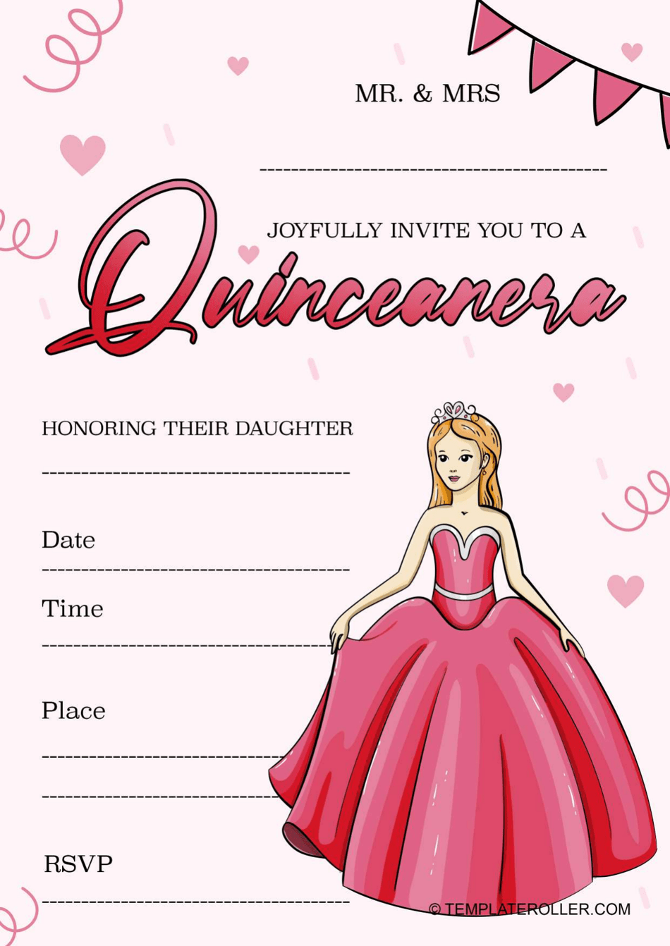 Quinceanera Invitation Template - Princess Download Printable PDF ...