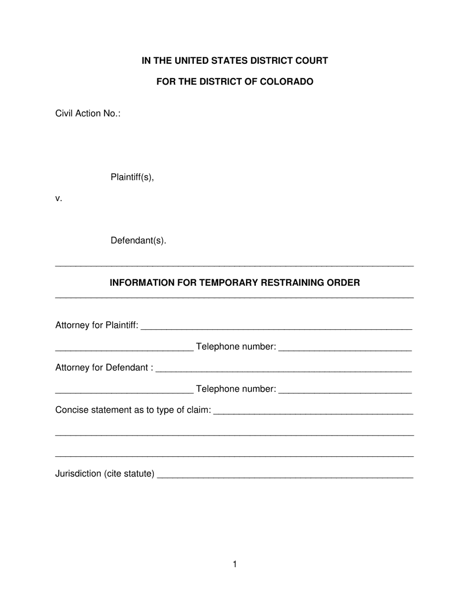 Colorado Information for Temporary Restraining Order - Fill Out, Sign ...
