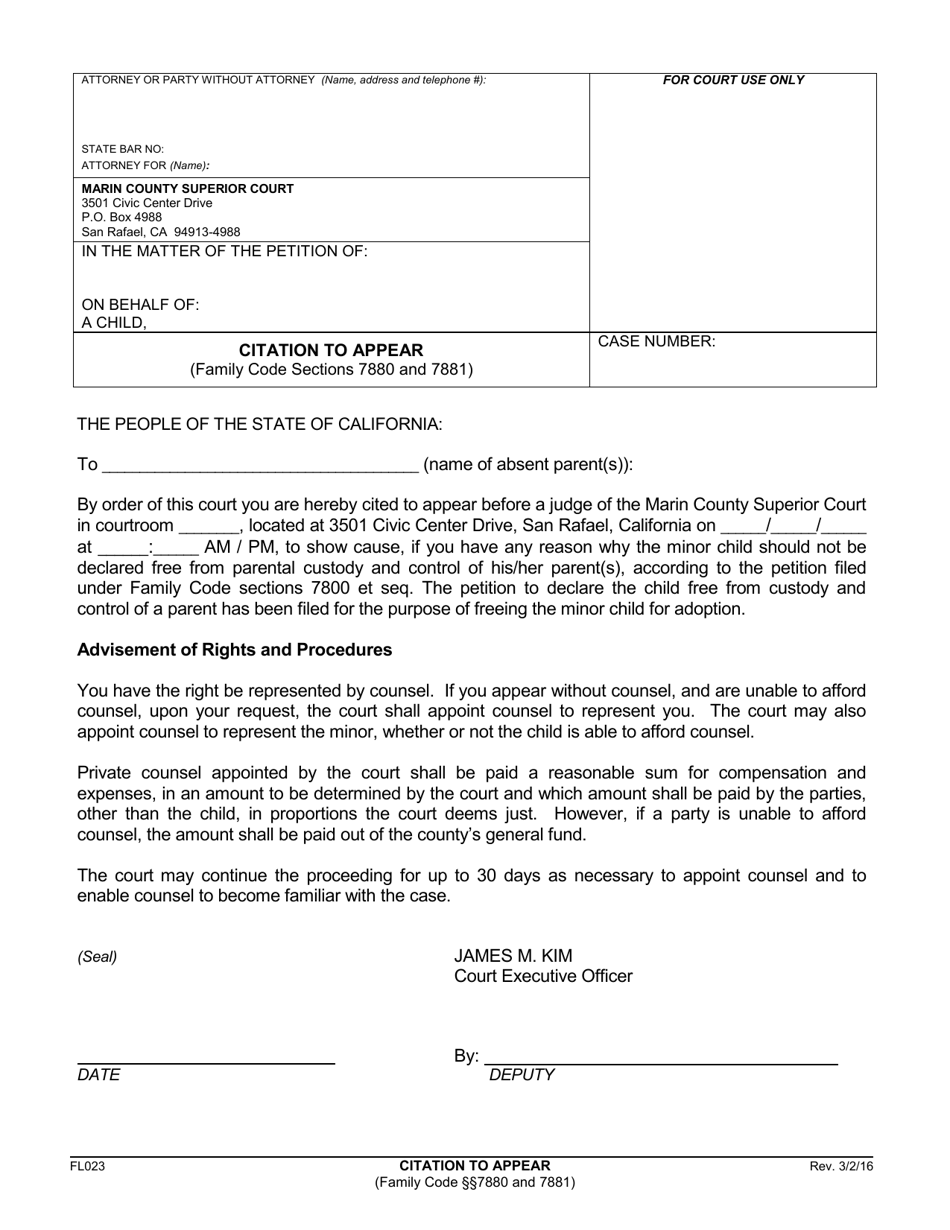 Form FL023 - Fill Out, Sign Online and Download Printable PDF, County ...