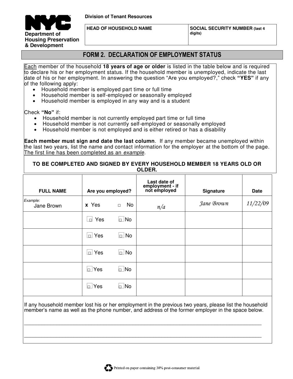 Form 2 - Fill Out, Sign Online and Download Fillable PDF, New York City ...