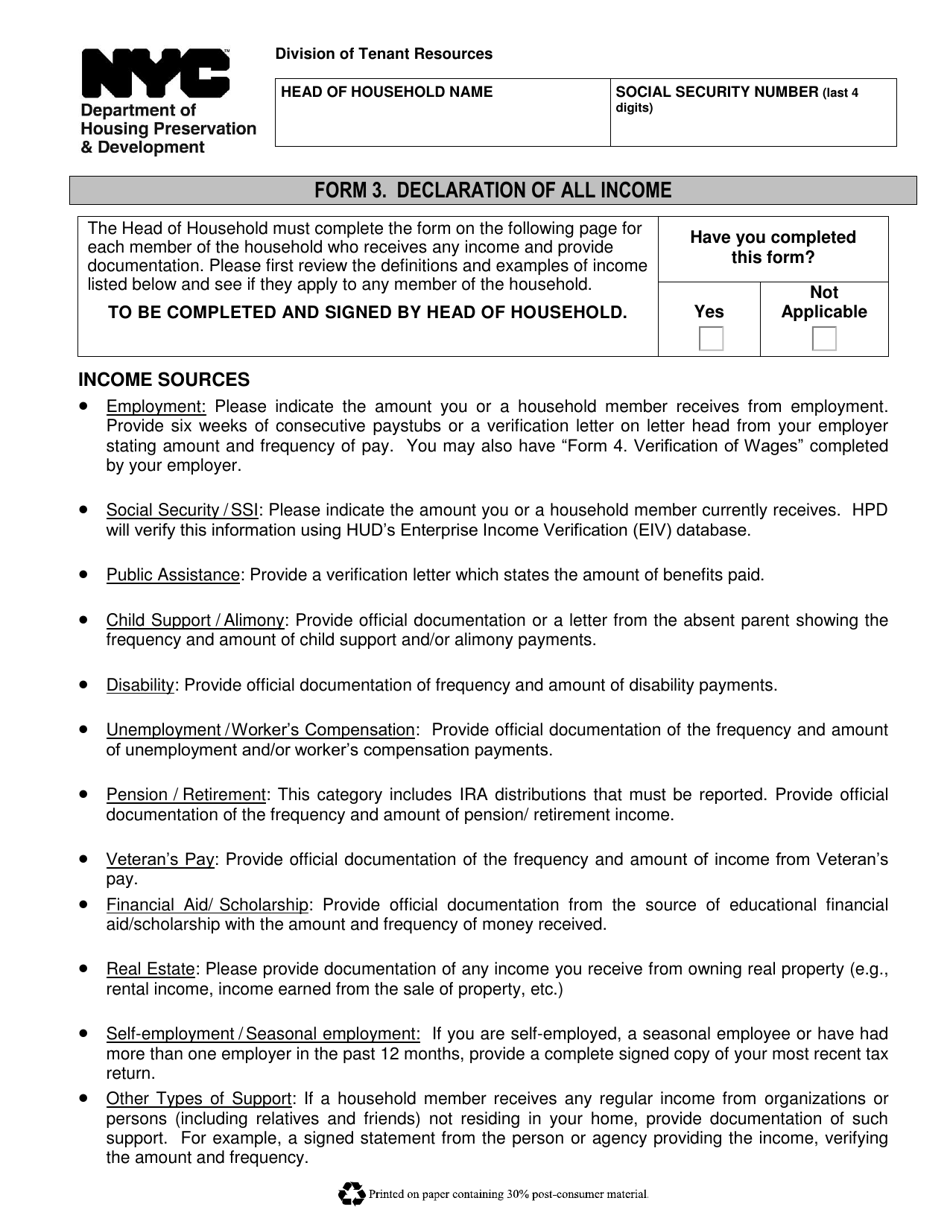 Form 3 - Fill Out, Sign Online and Download Fillable PDF, New York City ...